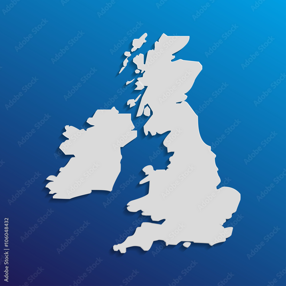 UK map in gray with shadows and gradients on a blue background Stock ...