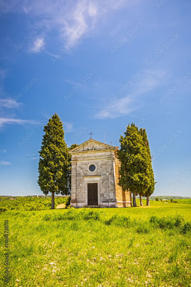 Beautiful landscape with chapel in Tuscany, Italy Stock Photo | Adobe Stock