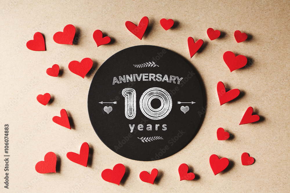 Anniversary 10 years message with small hearts Stock Photo | Adobe Stock