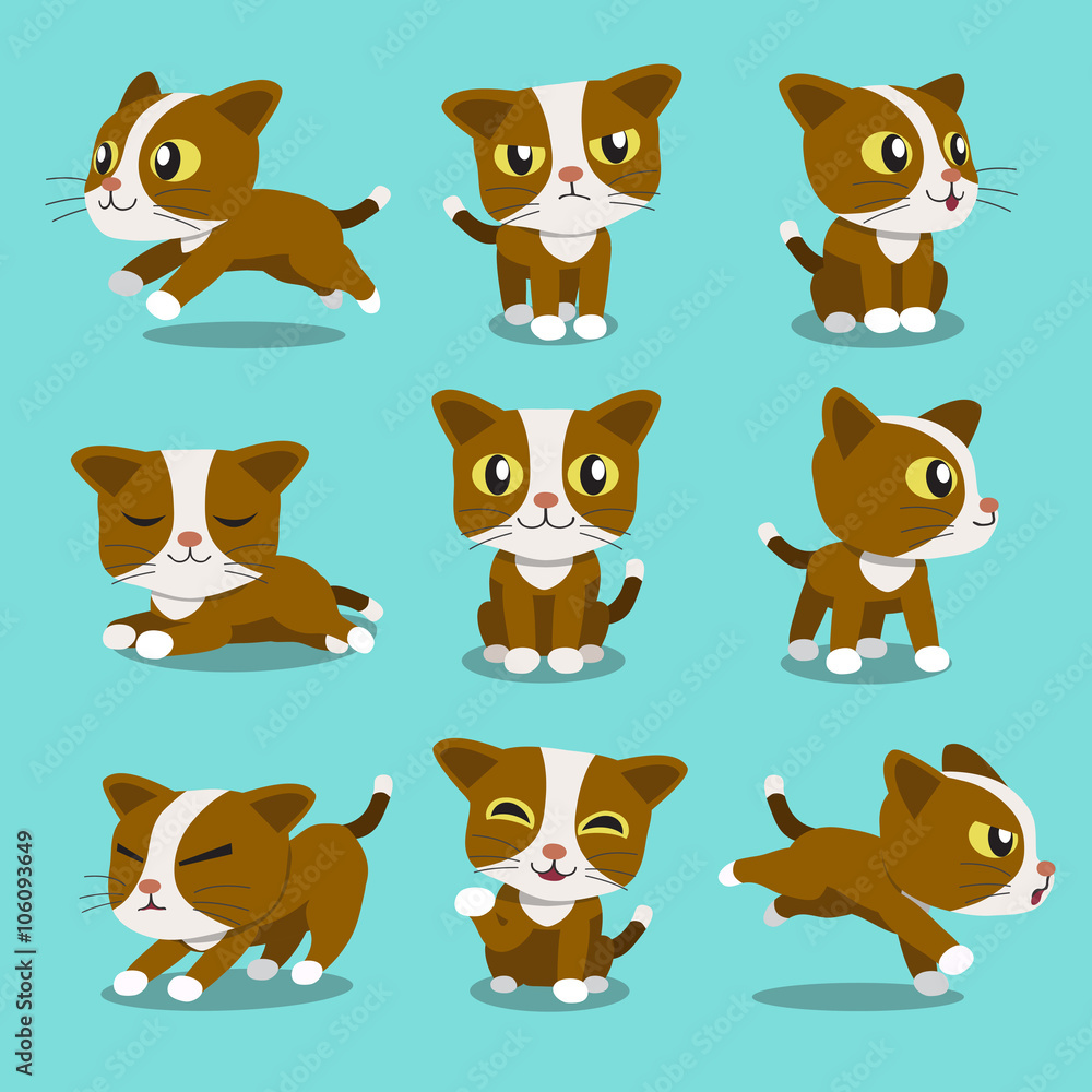 Set of Cartoon character cat poses Stock Vector | Adobe Stock