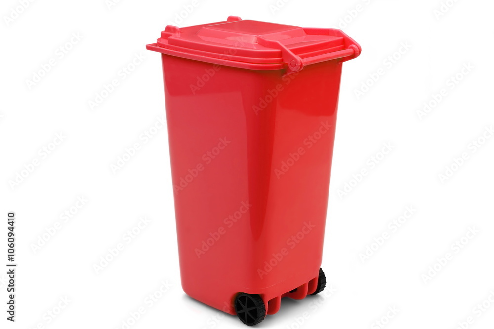 Red Plastic Waste Container Or Wheelie Bin, Isolated On White Stock ...