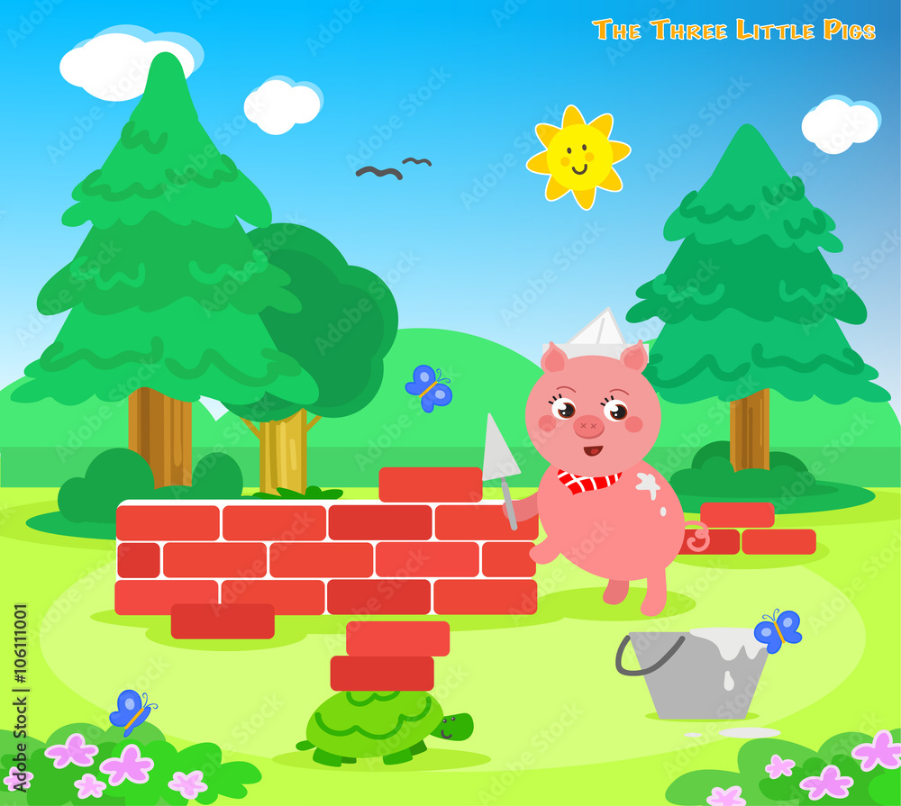 The three little pigs: the third piglet builds a bricks house Stock ...