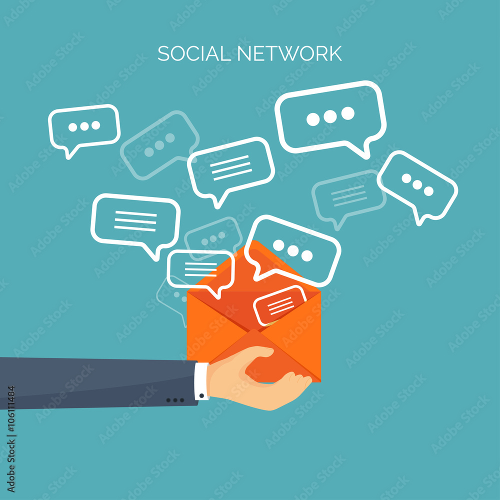 Vector illustration. Flat background. Social media, chatting. Global ...