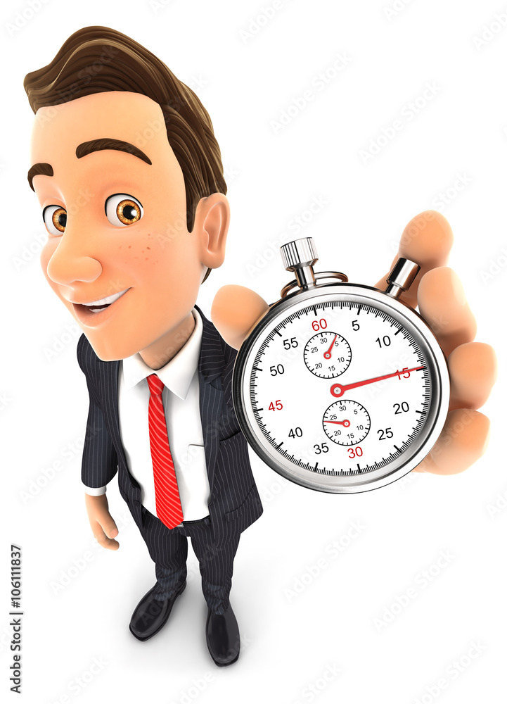 3d businessman holding a stopwatch Stock-Illustration | Adobe Stock
