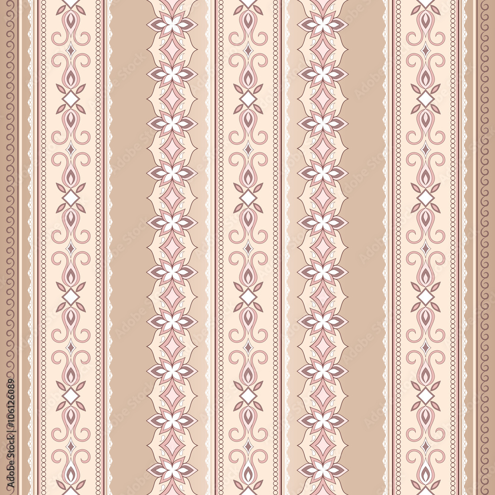Filigree pink seamless border on beige background. Stock Vector | Adobe ...