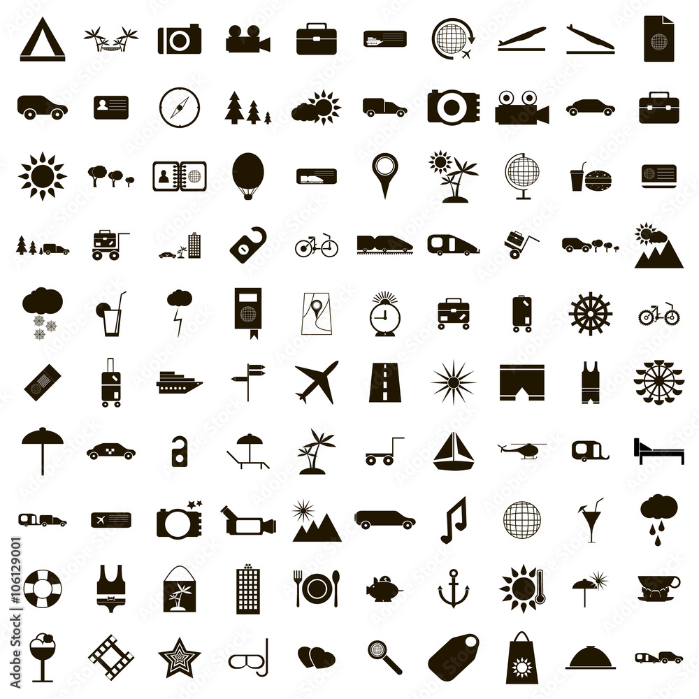 100 Travel Icons set, simple style Stock-Vektorgrafik | Adobe Stock
