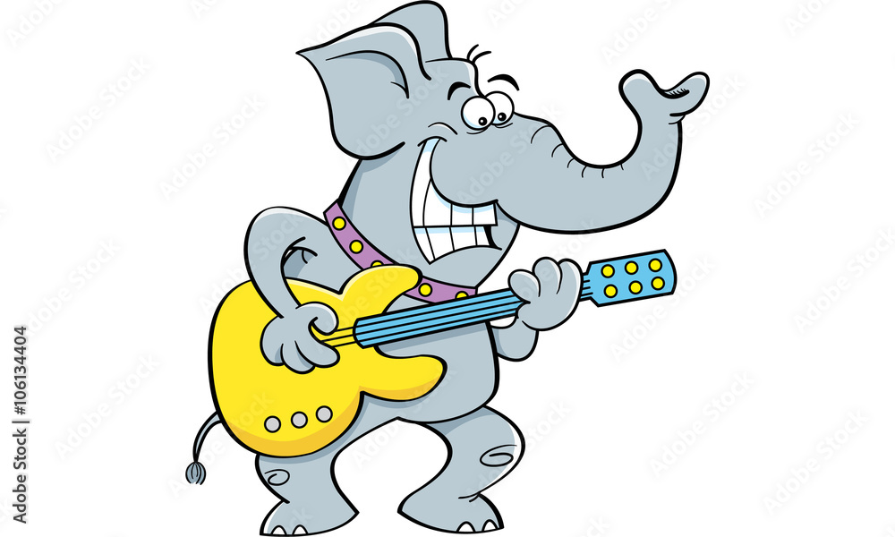Cartoon illustration of a elephant playing a guitar. Stock Vector ...