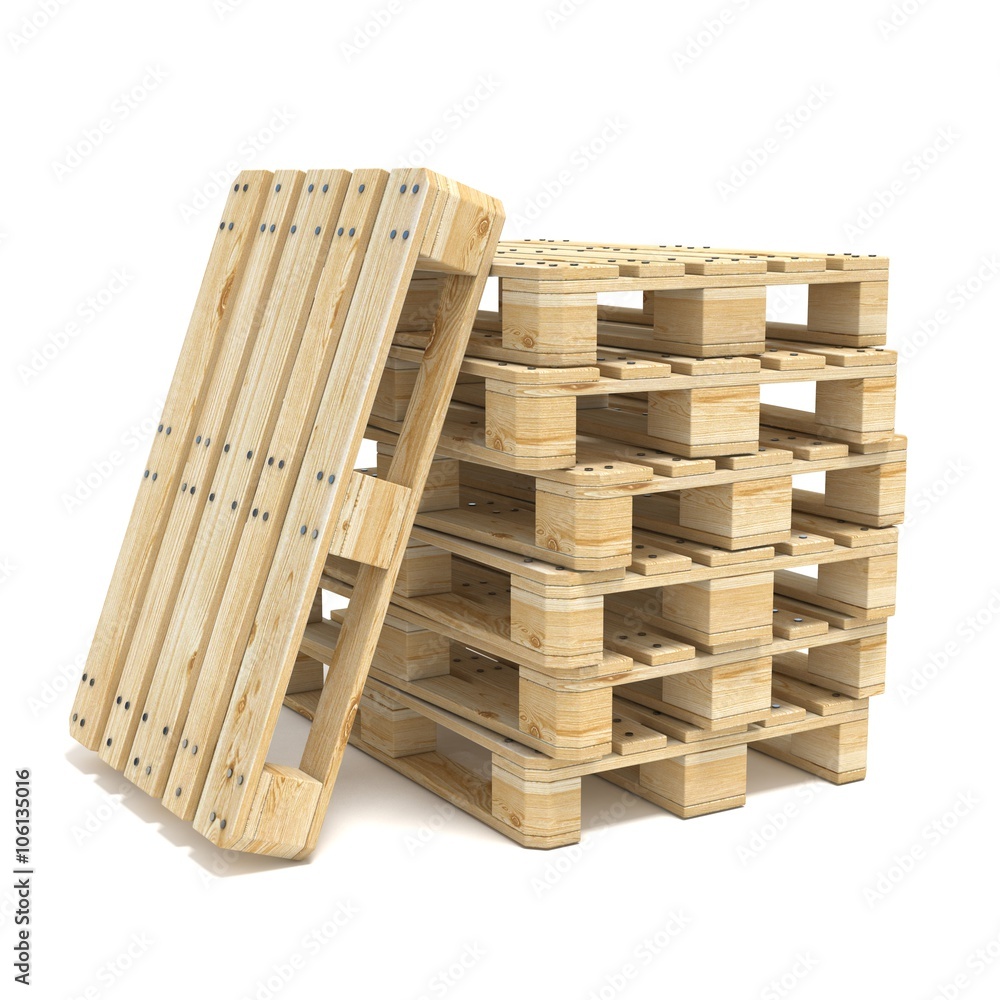 Wooden Euro pallets. 3D render illustration isolated on white ...