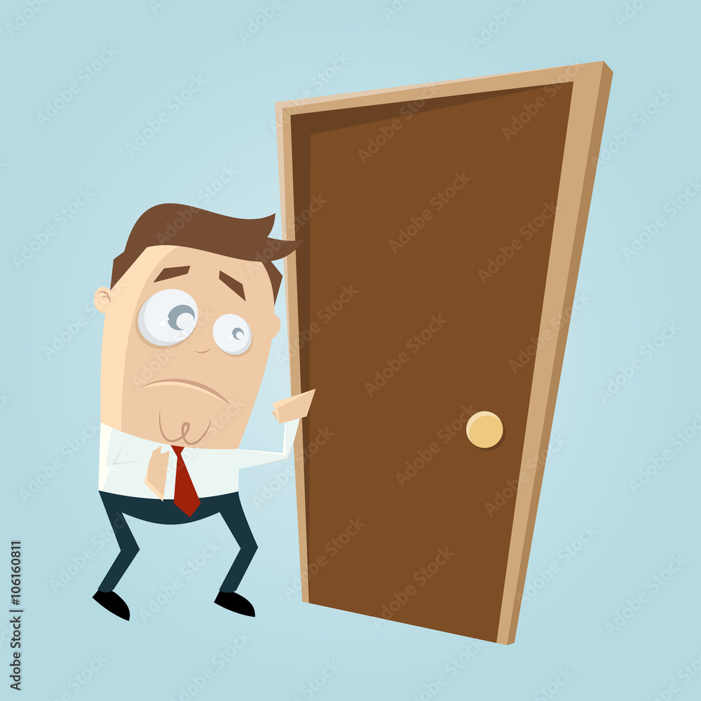 cartoon man is afraid of knocking on the door Stock Vector | Adobe Stock