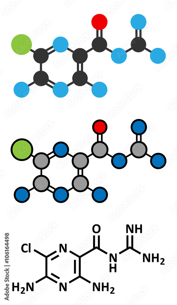 Amiloride diuretic drug molecule. Used in treatment of hypertension ...