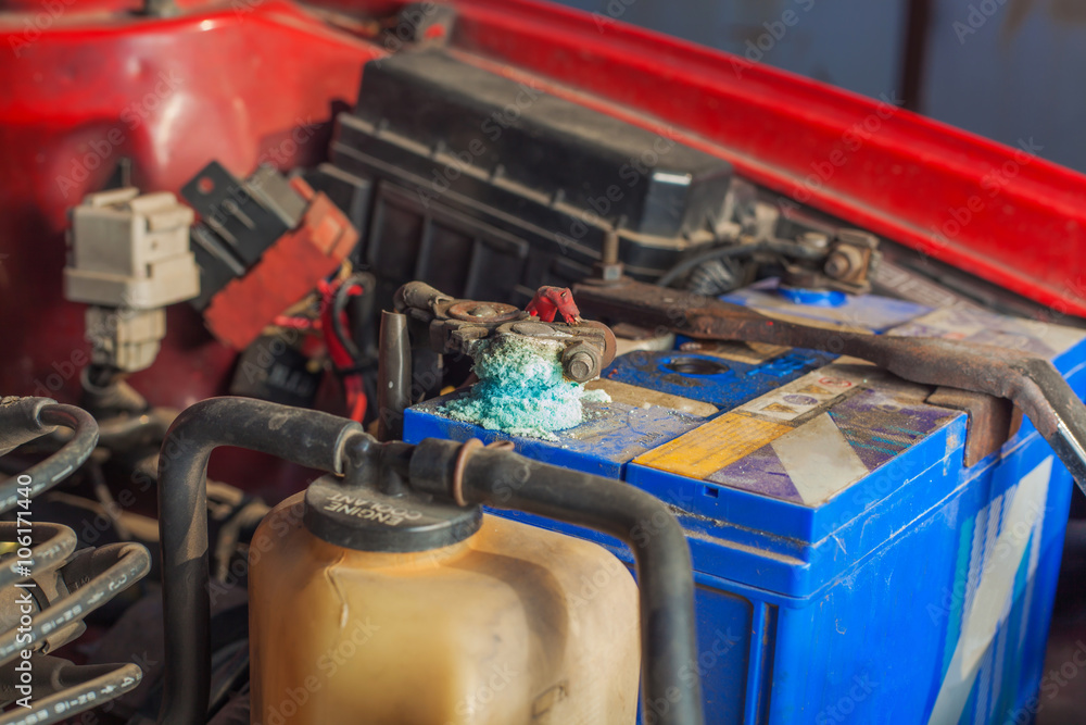 Car battery corrosion on the terminal Stock Photo | Adobe Stock