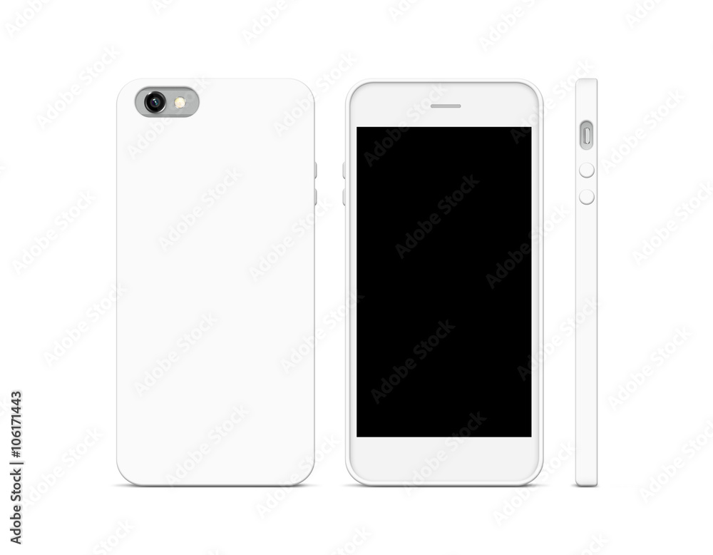 Blank white phone case mock up stand isolated. 3 sides. Stock ...