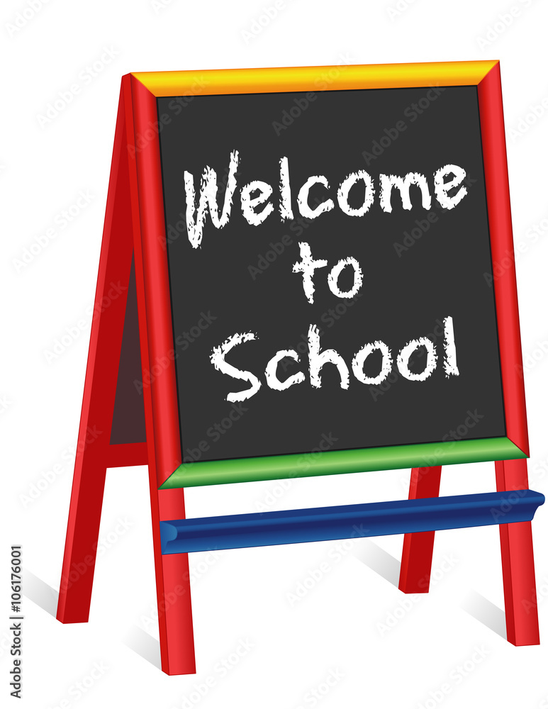 Welcome to School chalk text greeting on multi color wood children’s ...