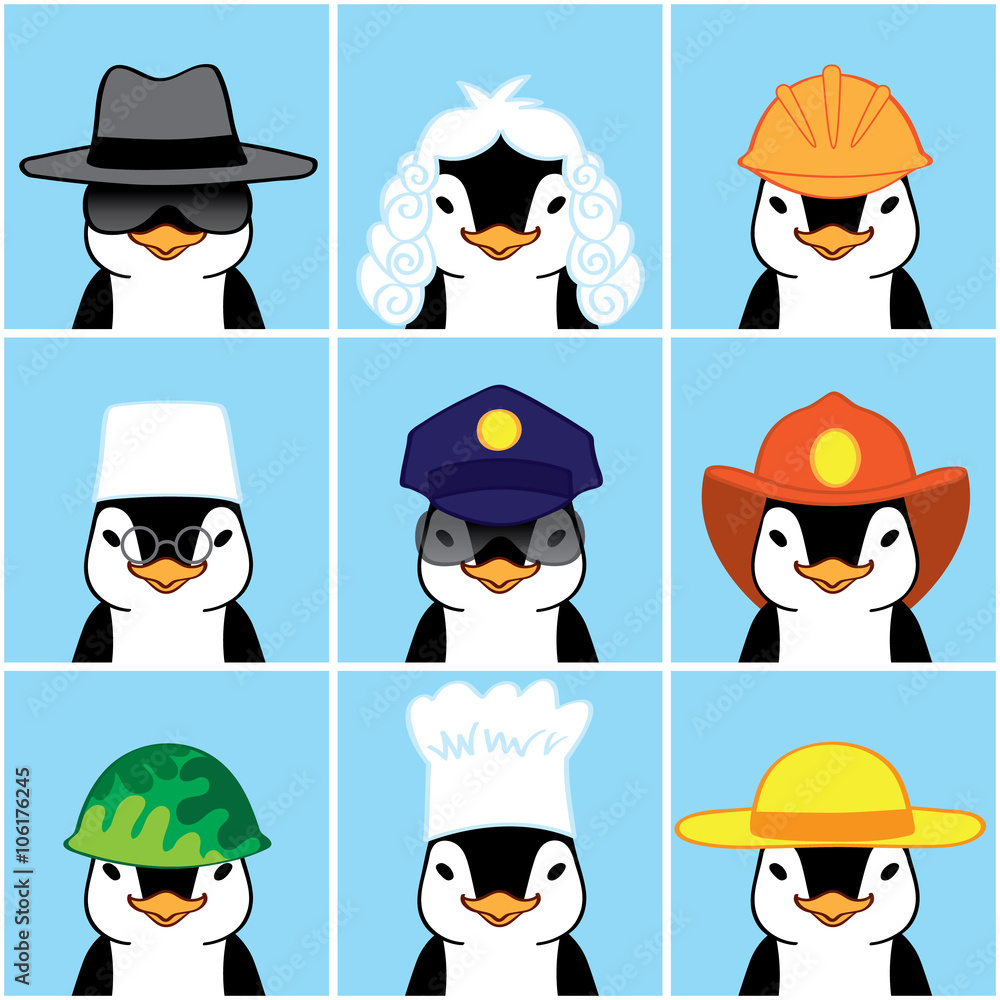Cute Penguins of Different Professions. Vector Illustration. Stock ...