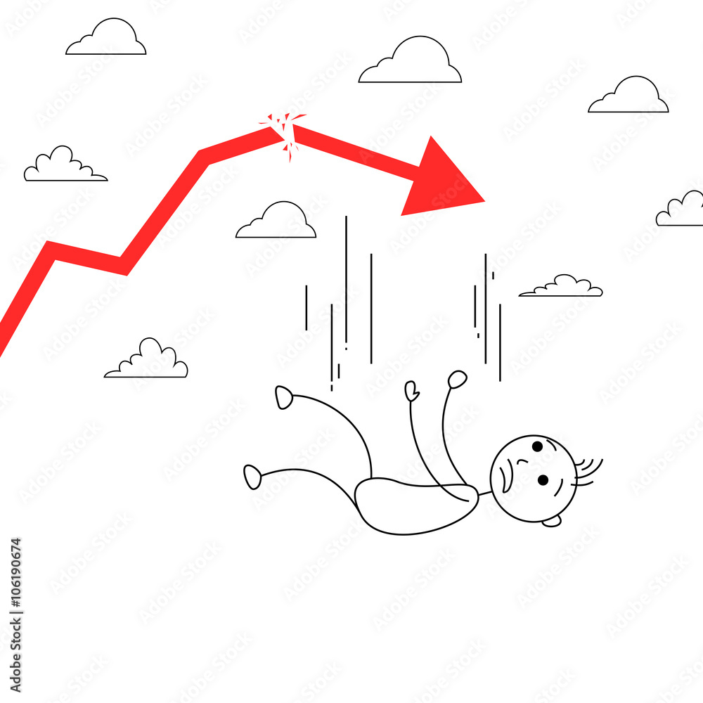 Cartoon stick man falling from the sky with a broken arrow Stock Vector ...