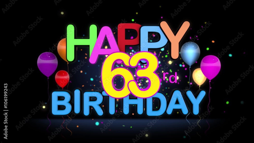 Happy 63rd Birthday Title seamless looping Animation for Presentation ...