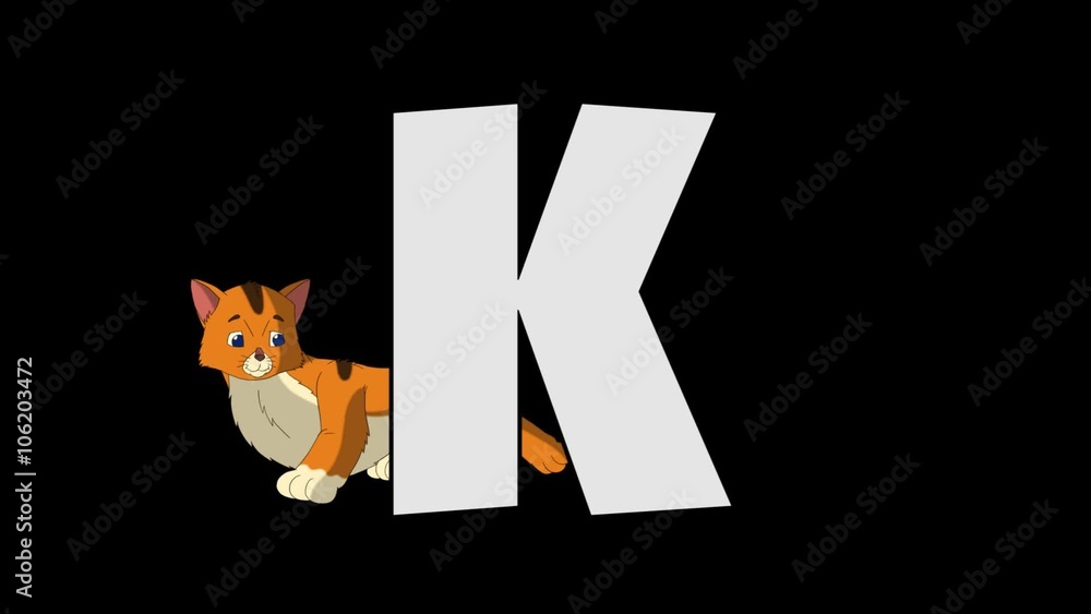 Letter K and Kitten (background) Animated animal alphabet. HD footage ...
