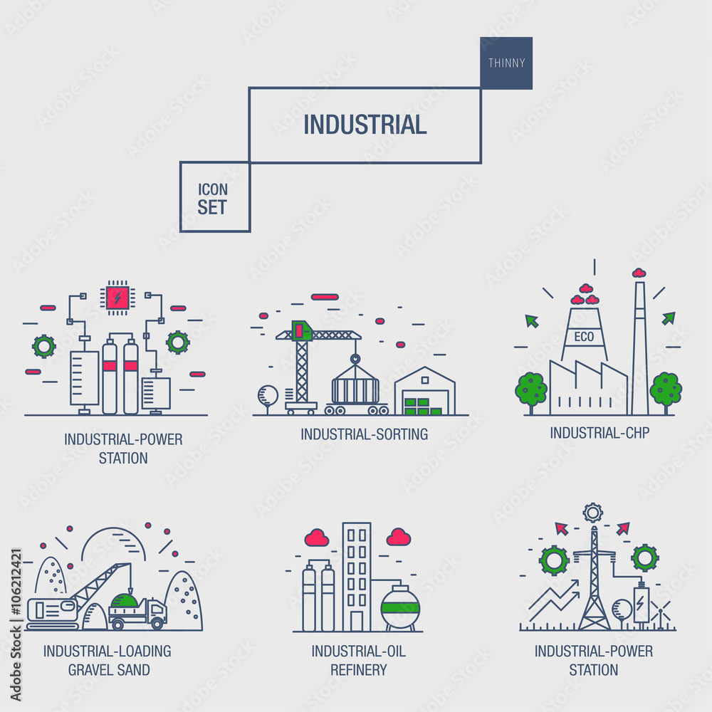 big industrial icon set with design elements gas, olive, clean, tower ...