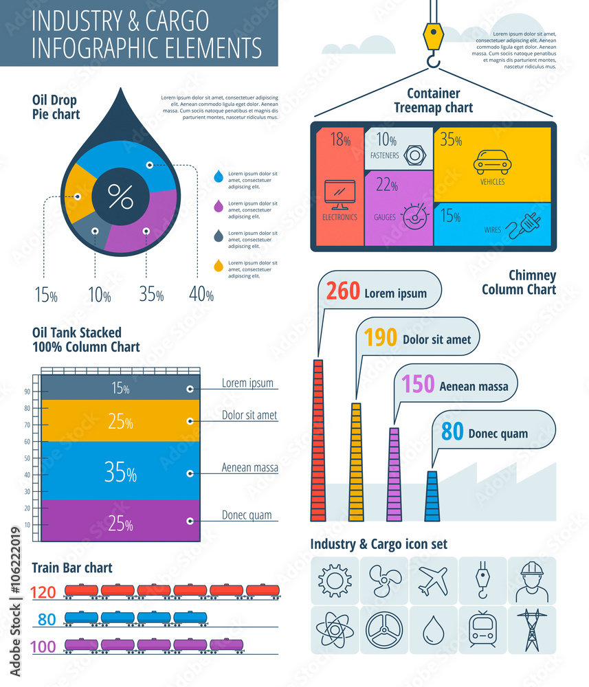 Infographic elements. Industry Infographic concept, industry icons ...