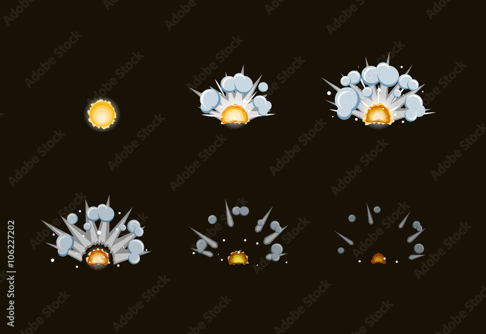 Sprite sheet for cartoon fog fire explosion, mobile, flash game effect ...
