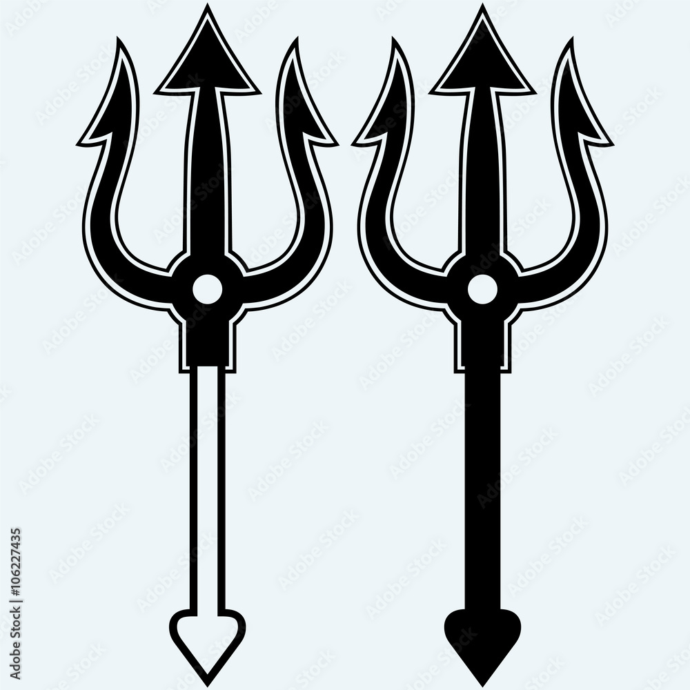 Trident symbol. Isolated on blue background. Vector silhouettes Stock ...