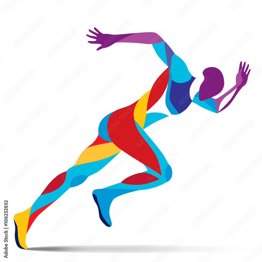 Trendy stylized illustration movement, running man, line vector ...