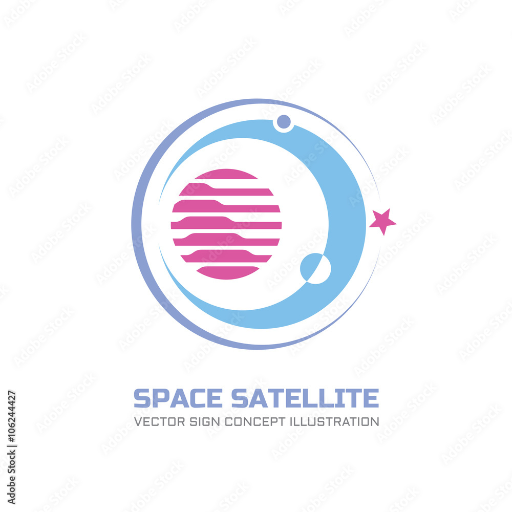 Space satellite vector logo concept illustration in classic graphic ...
