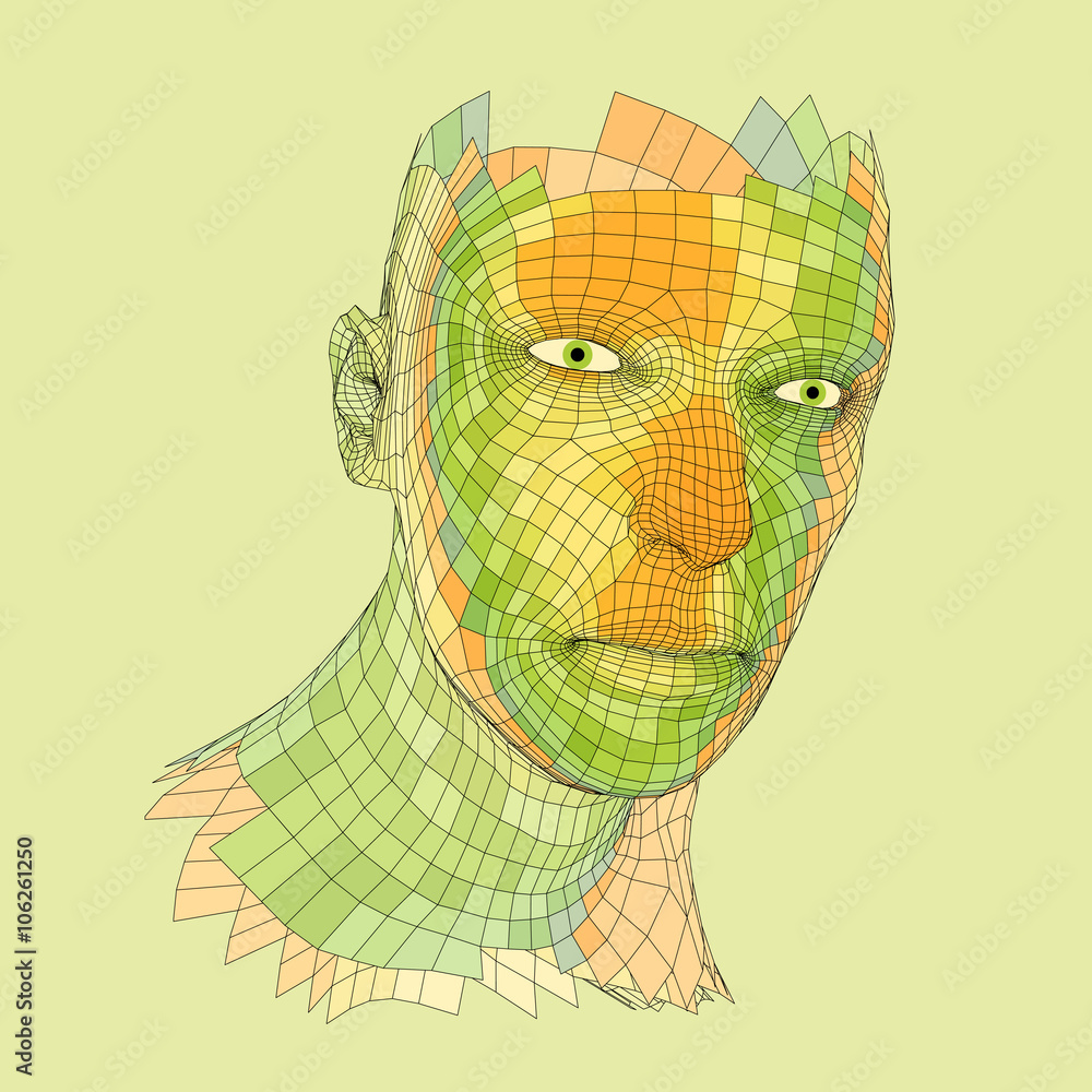 Head of the Person from a 3d Grid. Human Head Wire Model. Human Polygon ...