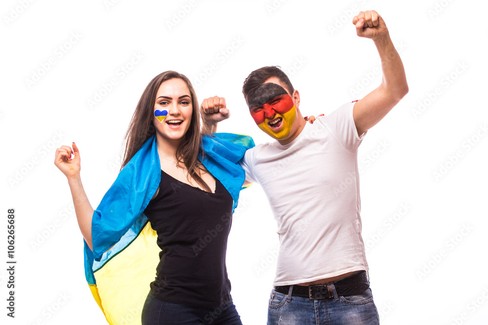 Ukraine vs Germany on white background. Football fans of Ukraine and ...