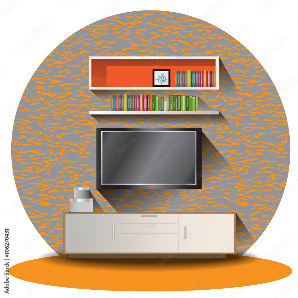 Tv cabinet elevation set with background for interior,vector Stock ...