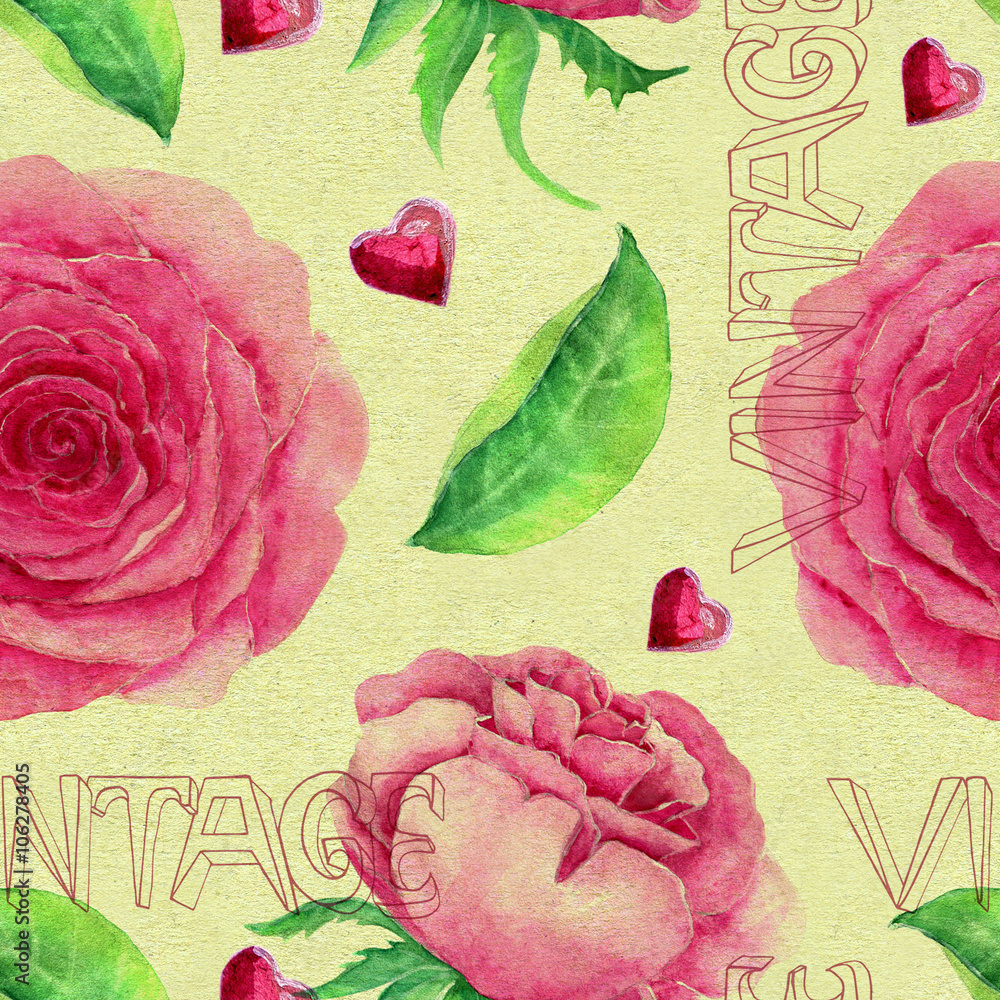Seamless background with pink roses and lettering Stock Illustration ...