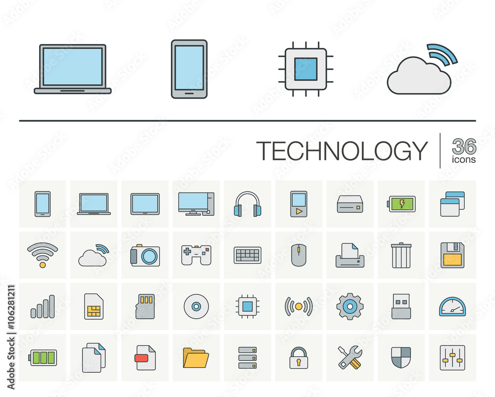 Vector thin line icons set and graphic design elements. Illustration ...