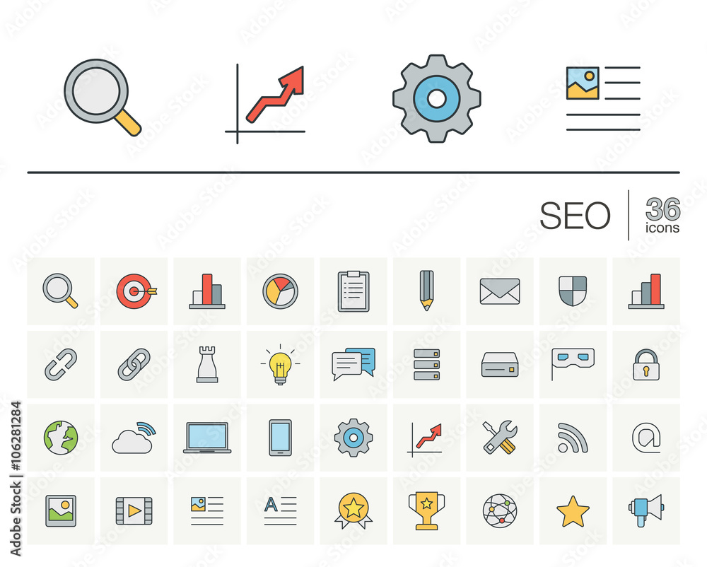 Vector thin line icons set and graphic design elements. Illustration ...