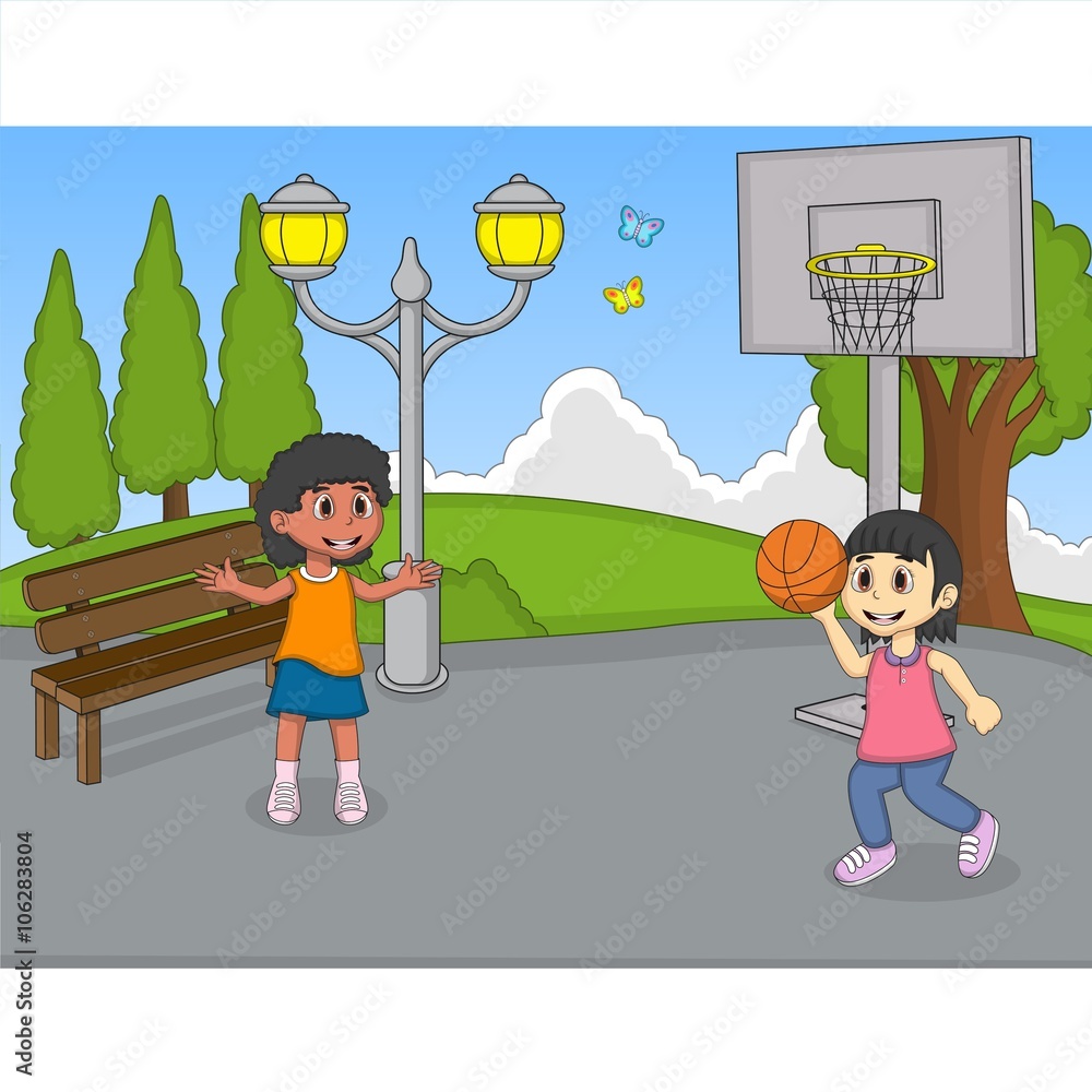 Cartoon Girls Basketball Team