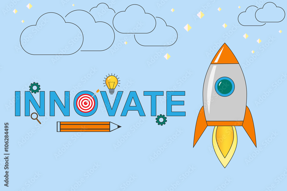 Innovate concept illustration. Rocket launch vector. Innovate logo ...
