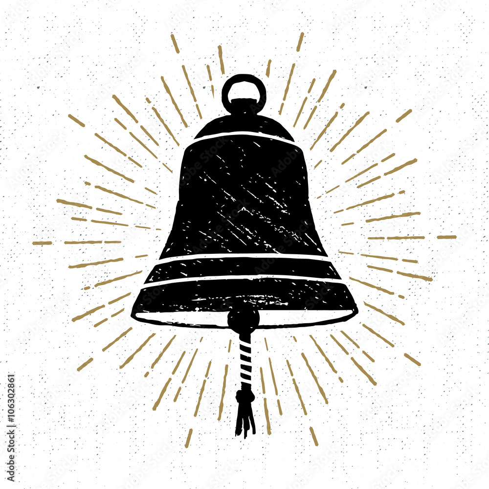 Hand drawn textured icon with ship's bell vector illustration Stock ...