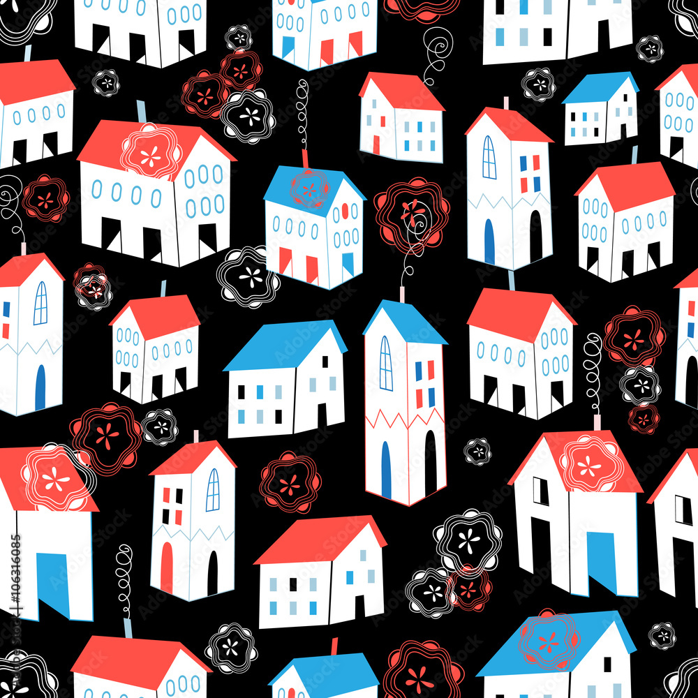 Graphic pattern with different houses Stock Vector | Adobe Stock