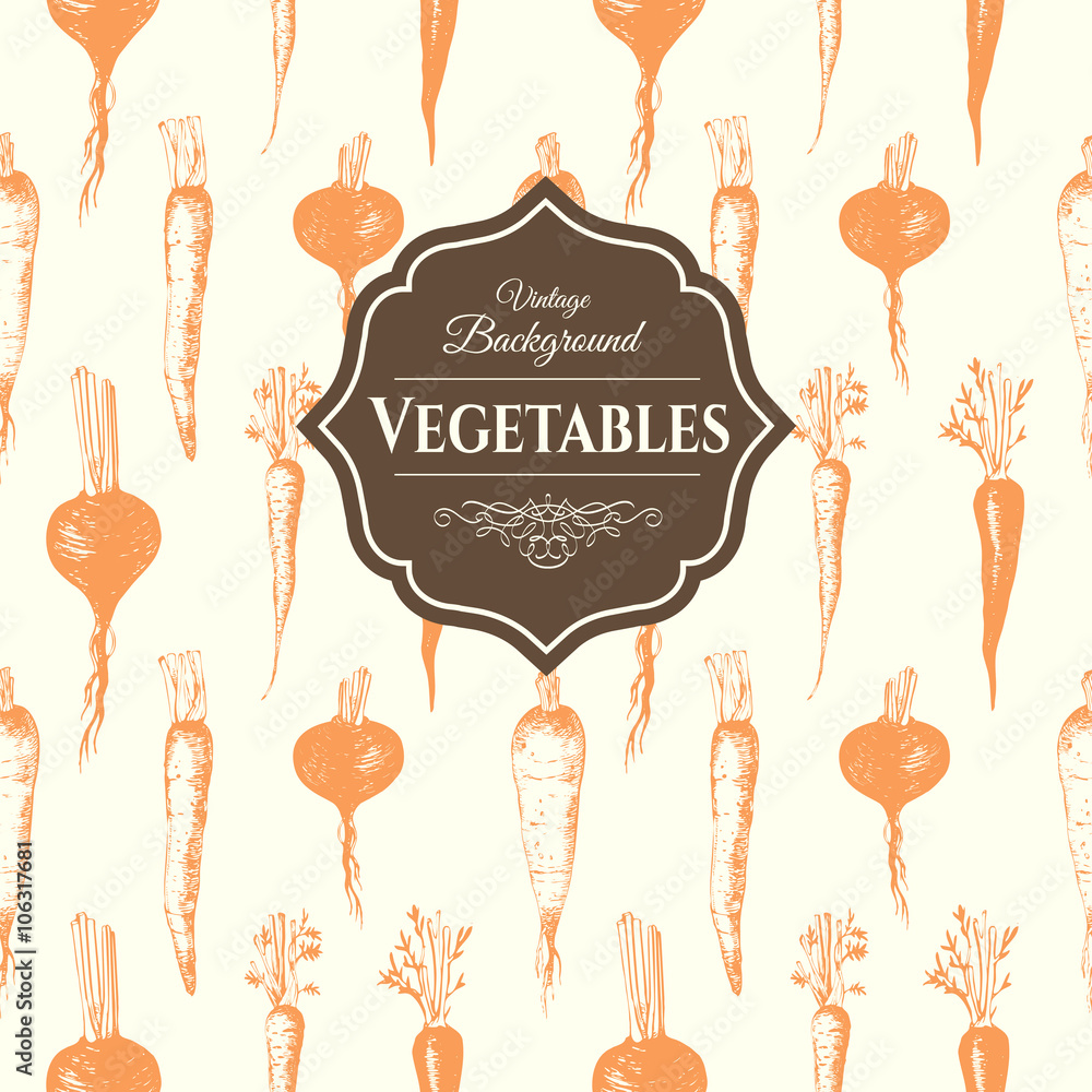 Hand-drawn sketch of root vegetables. Seamless nature background. Stock ...