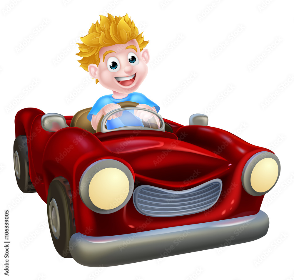 Cartoon Boy Driving Car Stock Vector | Adobe Stock