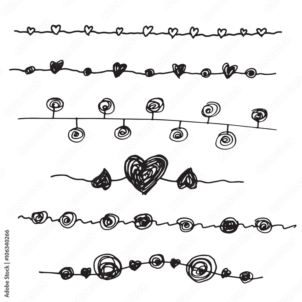 Vector lines set of hearts on a white background. Hand drawn str Stock ...