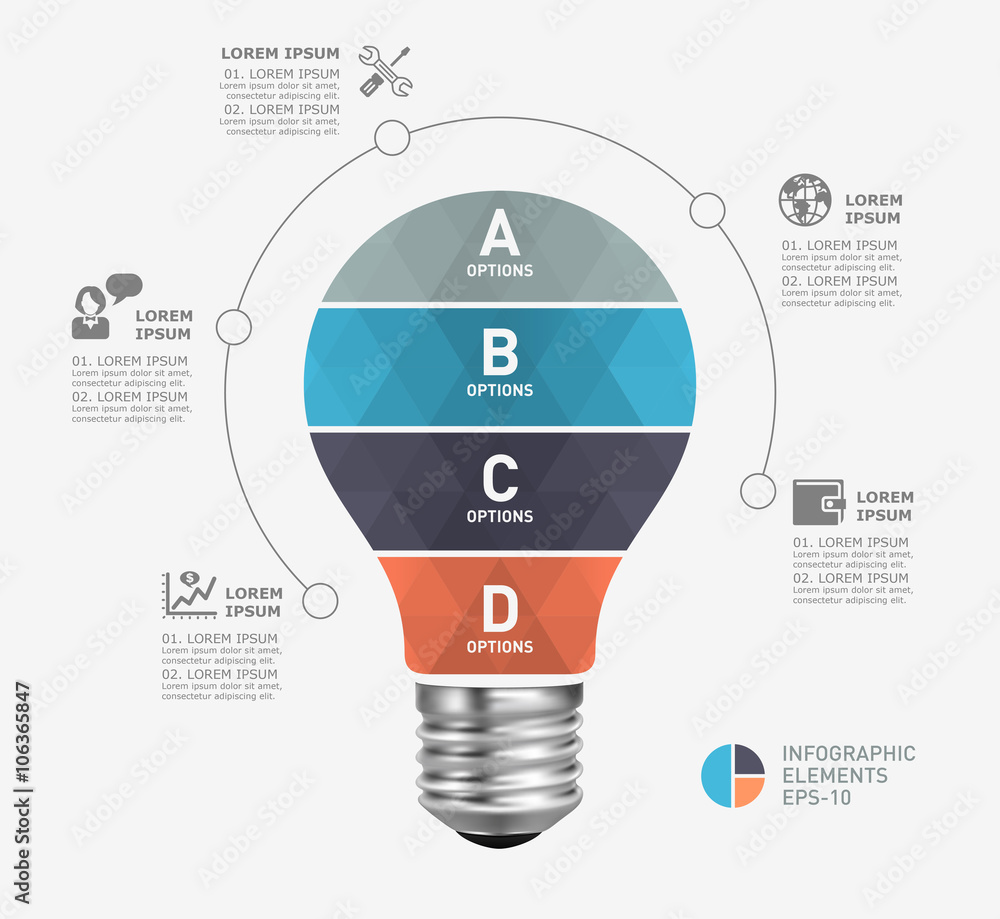 Modern infographic template with light bulb icon design can be used for ...