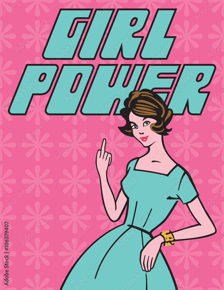Girl Power vector illustration with stereotypical retro 1950s housewife ...