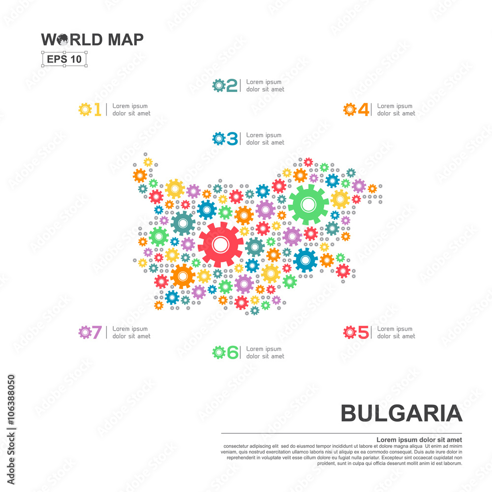 Map Of Bulgaria Infographic design template with gear chain Stock ...