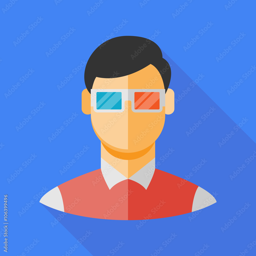 man and 3d glasses icon with long shadow. flat style vector ...