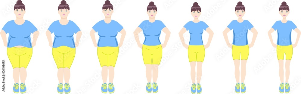 Photo & Art Print Stages of weight of a young girl from fat to slim ...
