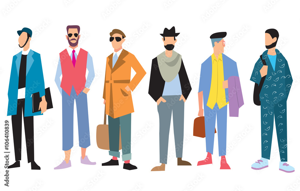 Beautiful young mens in fashion clothing. Isolated vector boy on white ...