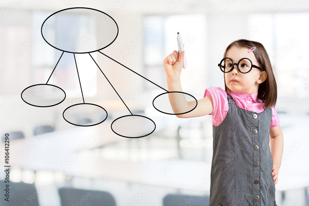 Cute little girl wearing business dress and drawing a flowchart 2 ...