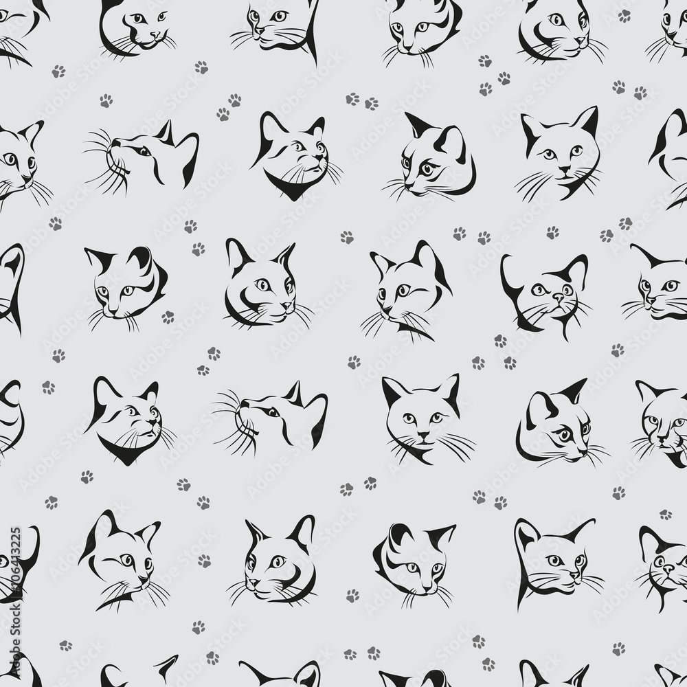 The face of a black cat, pattern with cat, vector the image of a cat ...