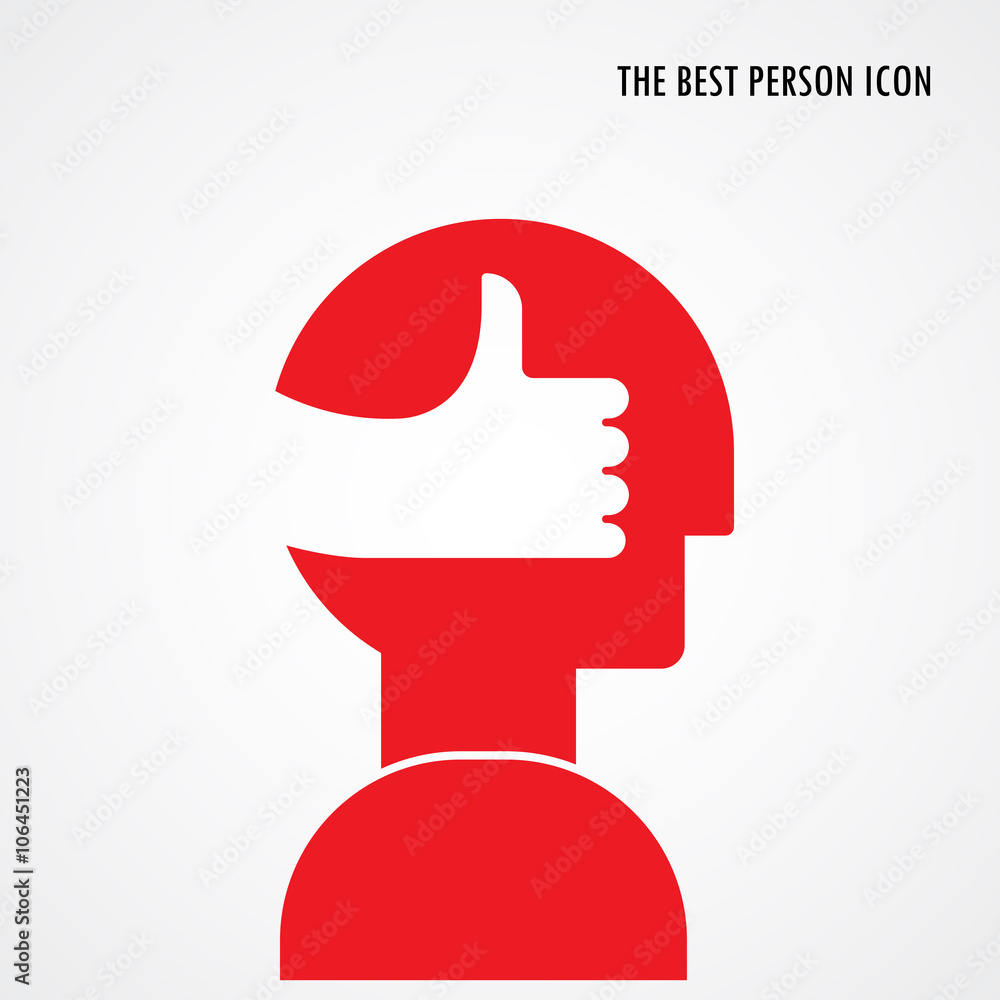 Head symbol with best hand sign.The best person icon.The best id Stock ...