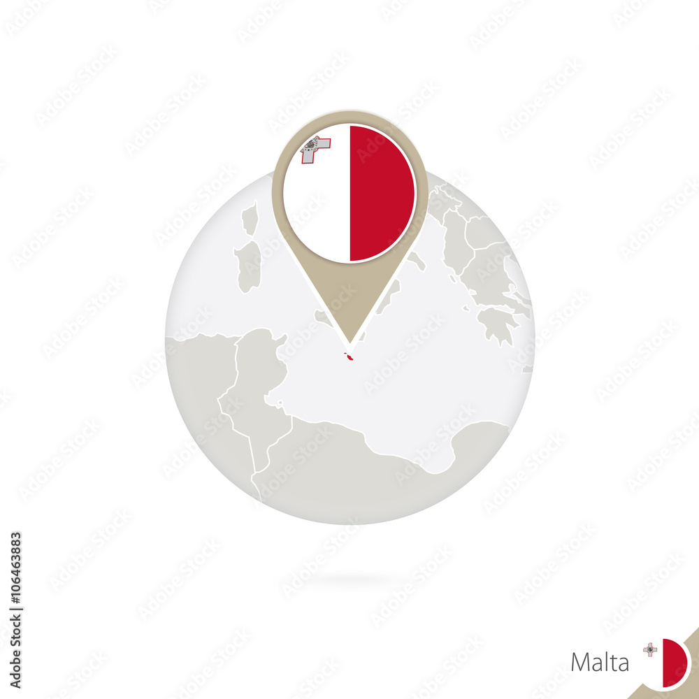 Vetor de Malta map and flag in circle. Map of Malta, Malta flag pin. do ...